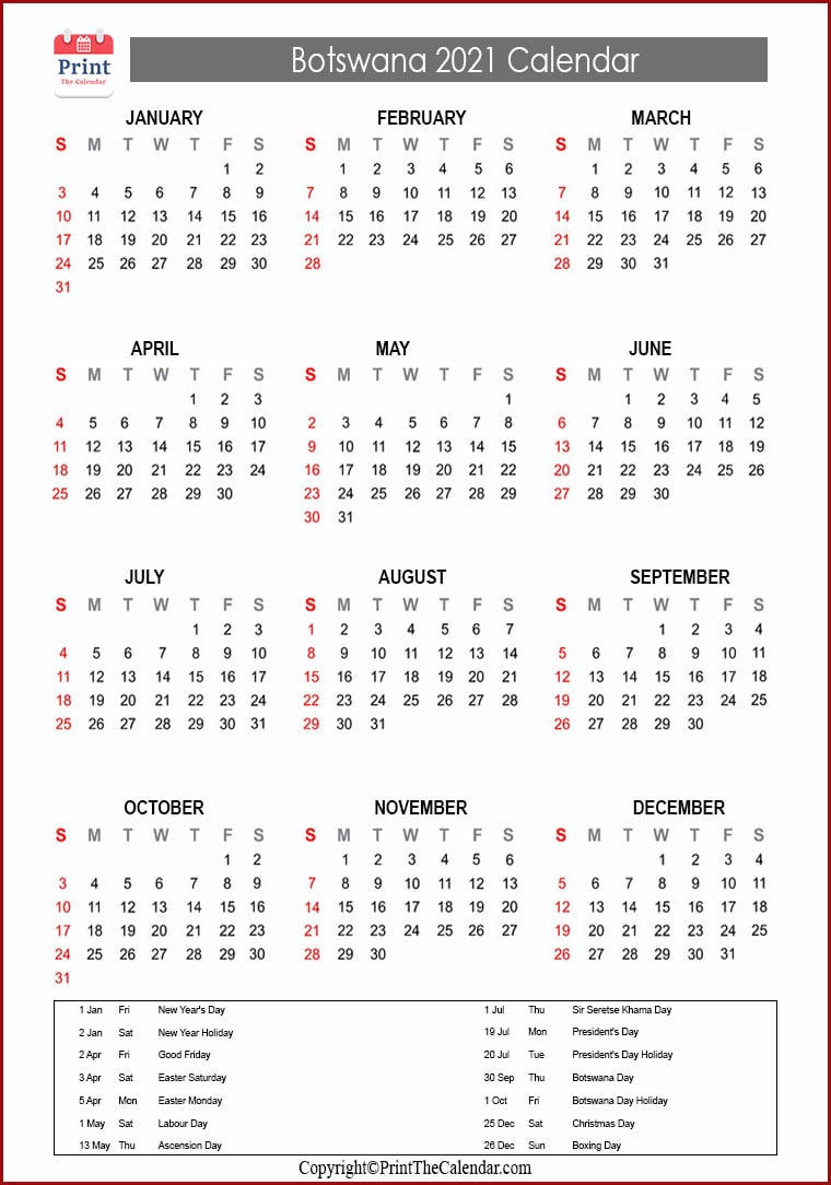 2021 Holiday Calendar Botswana | Botswana 2021 Holidays
