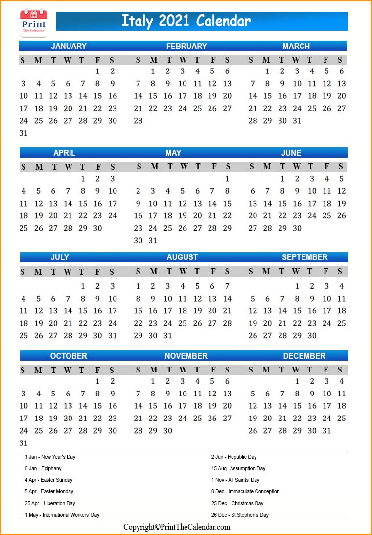 2021 Holiday Calendar Italy | Italy 2021 Holidays
