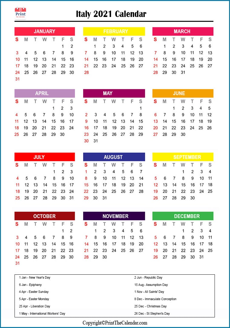 2021 Holiday Calendar Italy | Italy 2021 Holidays