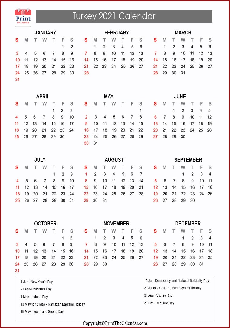 2021 Holiday Calendar Turkey | Turkey 2021 Holidays