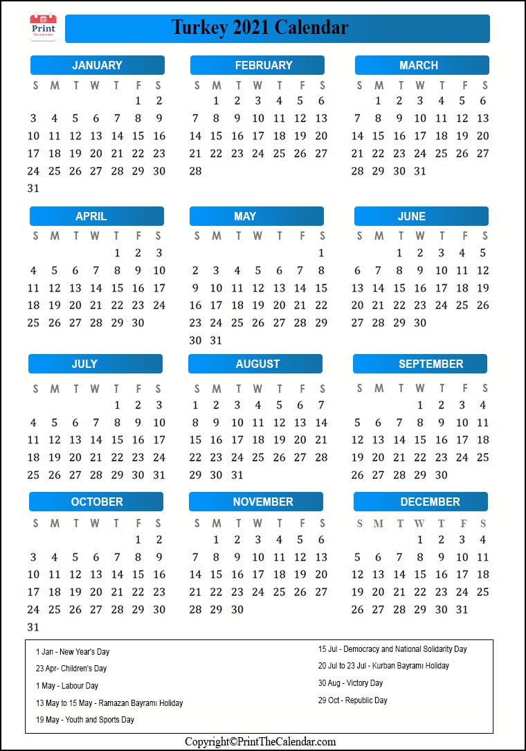 2021 Holiday Calendar Turkey | Turkey 2021 Holidays